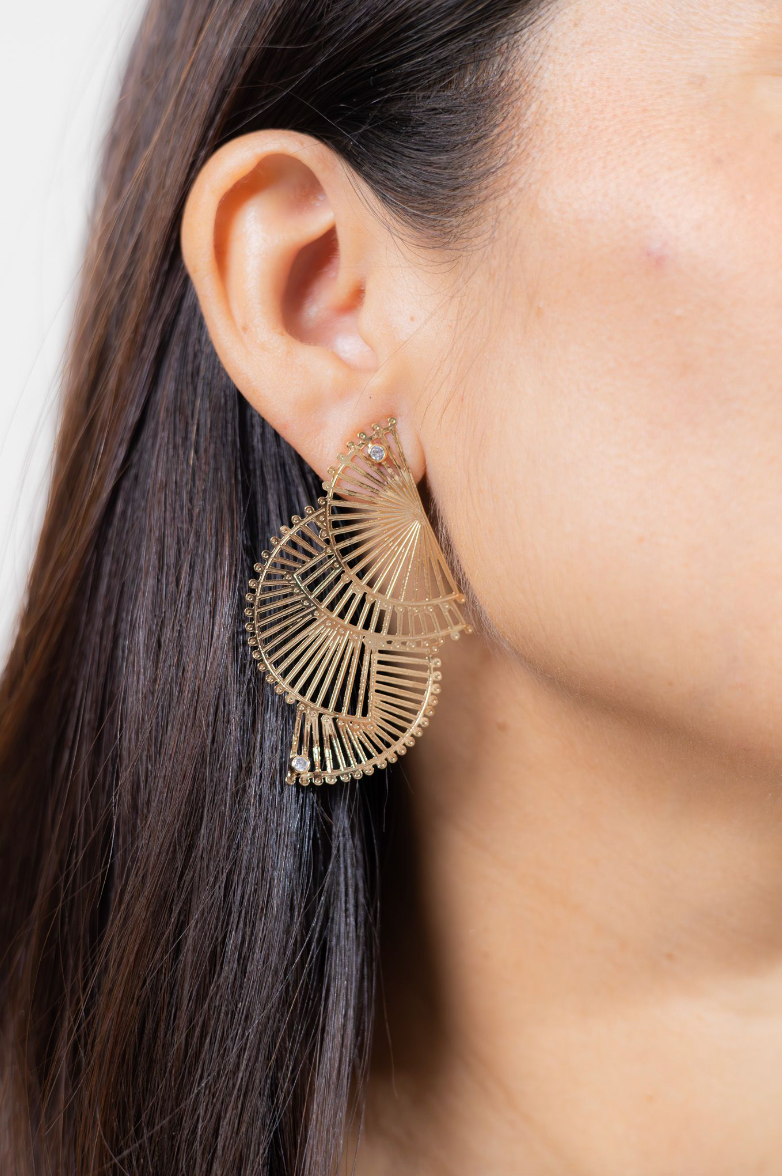 Shan Drop Earrings, Gold, Zirconium – Catalina Aragon Fine Jewelry